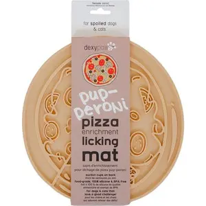 DEXYPAWS Enrichment Lick Mat Pupperoni Pizza Grooved Silicone - Brown