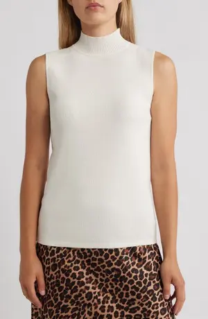 Anne Klein Sleeveless Mock Neck Sweater - White Dove