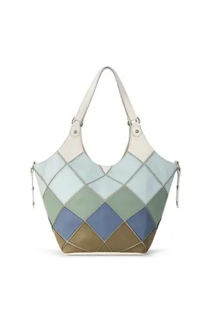 THE SAK Leather Roma Shopper Tote Bag - Loden Multi Patch