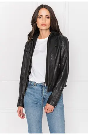 LAMARQUE Arlette Leather Biker Jacket - Black