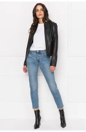 LAMARQUE Arlette Leather Biker Jacket With Removable Hood - Black
