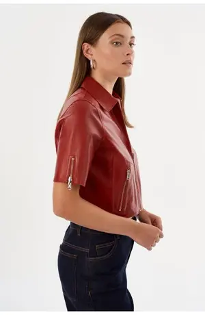 LAMARQUE Sevana Reversible Leather Jacket - Ruby Red/silver
