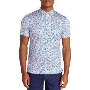 REDVANLY Fourcy Dot Print Performance Polo Coral/ Blue Multi