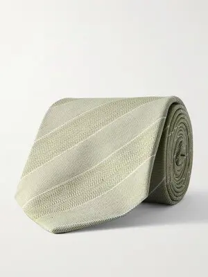 Richard James 8cm Striped Silk And Linen-blend Tie - Green