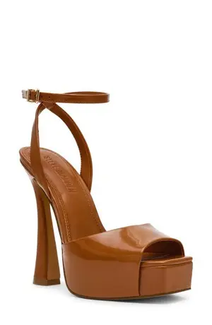 Steve Madden Platform Sandal With Ankle Strap - Camel Leather