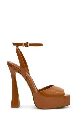 Steve Madden Platform Sandal With Ankle Strap - Camel Leather