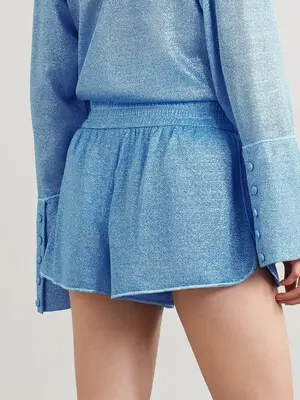 Oseree Lumière Metallic Stretch-knit Shorts - Blue
