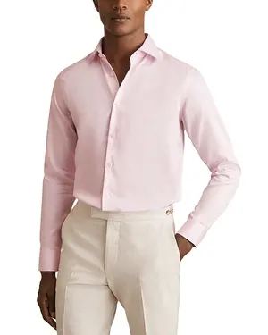 REISS Remote Regular Fit Satin Cotton Shirt - Pink