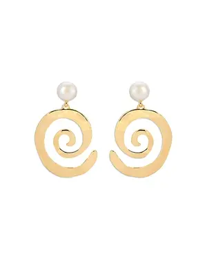Ettika Aura Swirl Pearl Drop Earrings - Gold