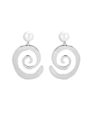 Ettika Aura Swirl Pearl Drop Earrings - Silver