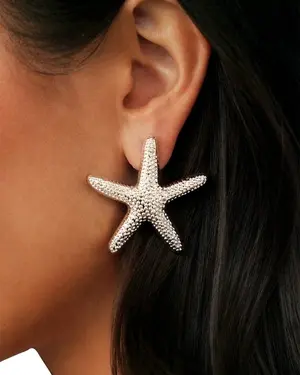 Ettika Textured Starfish Stud Earrings - Silver