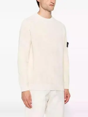 Stone Island Compass-badge Ribbed-knit Sweater - Neutrals