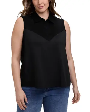 Foxcroft Mixed Media Top - Black