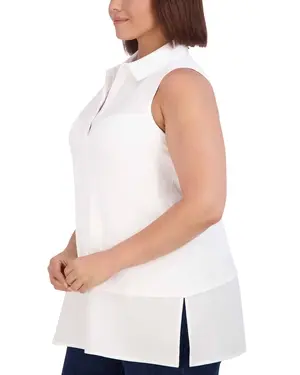 Foxcroft Mixed Media Top - White
