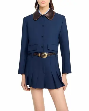 Sandro Cropped Jacket - Navy Blue
