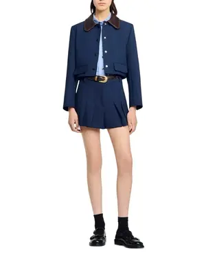 Sandro Cropped Jacket - Navy Blue