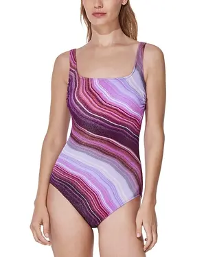 GOTTEX Marble Dreams Square Neck One Piece Swimsuit - Pink Multi