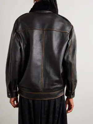 Nour Hammour Drey Distressed Shearling-trimmed Leather Jacket