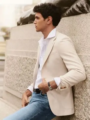 REISS Hop Single-breasted Textured Blazer Tailored-fit With Cotton - Stone