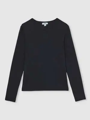 REISS Cotton Crew-neck Long-sleeve T-shirt - Black