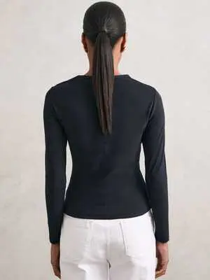 REISS Cotton Crew-neck Long-sleeve T-shirt - Black