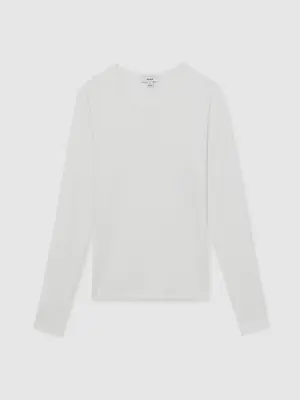 REISS Cotton Crew-neck Long-sleeve T-shirt - White