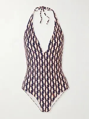 La DoubleJ Printed Halterneck One-piece Swimsuit - Blue