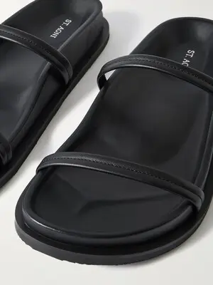 ST. AGNI Fine Strap Leather Slides - Black