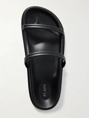 ST. AGNI Fine Strap Leather Slides - Black
