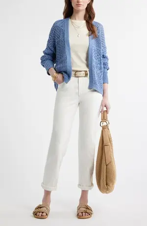 Treasure & Bond Openwork Cotton Cardigan - Blue Beyond