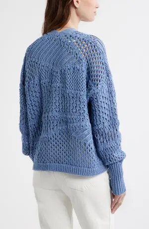 Treasure & Bond Openwork Cotton Cardigan - Blue Beyond