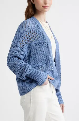Treasure & Bond Openwork Cotton Cardigan - Blue Beyond