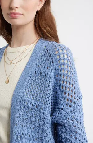 Treasure & Bond Openwork Cotton Cardigan - Blue Beyond