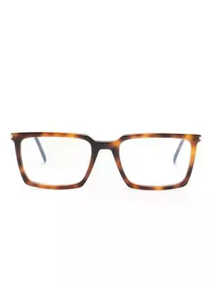Saint Laurent Logo-engraved Rectangle-frame Glasses - Brown