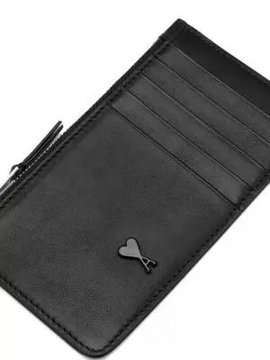 AMI Paris De Coeur Leather Zipped Cardholder - Black