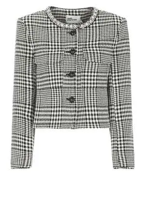 SELF-PORTRAIT Cropped Houndstooth Jacket - Black