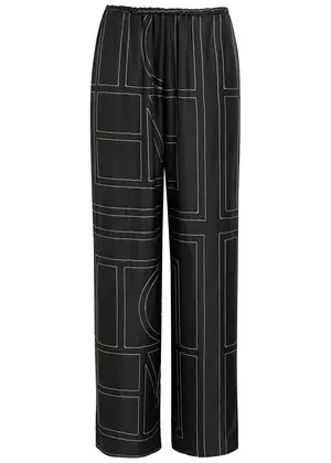 TOTEME Logo-embroidered Silk-satin Trousers