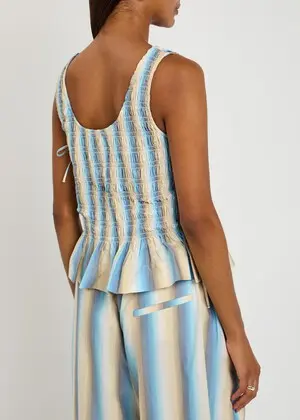 GANNI Ombre Stripe Smocked Cotton-poplin Top - Multicoloured