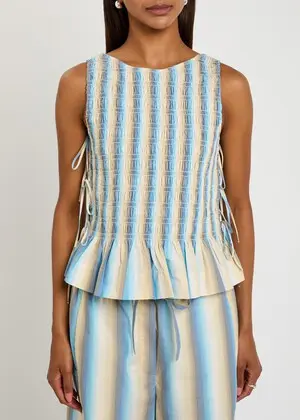GANNI Ombre Stripe Smocked Cotton-poplin Top - Multicoloured