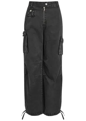 GANNI Washed Cotton Cargo Trousers - Black