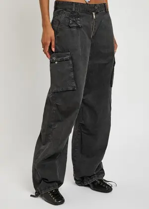 GANNI Washed Cotton Cargo Trousers - Black
