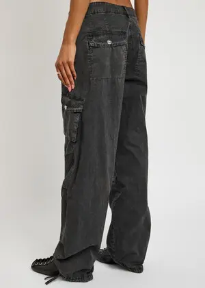 GANNI Washed Cotton Cargo Trousers - Black