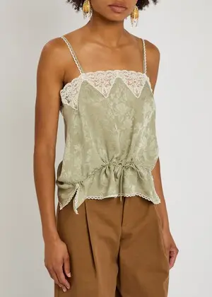 Chloé Floral-jacquard Lace-trimmed Silk Top
