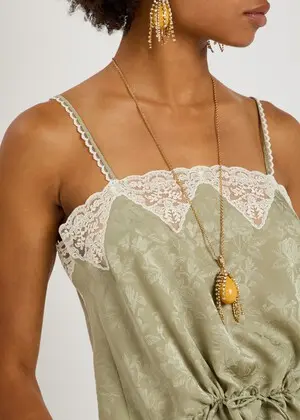 Chloé Floral-jacquard Lace-trimmed Silk Top