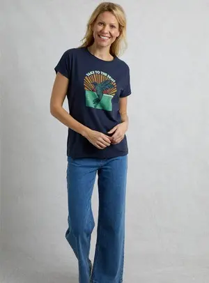 WEIRD FISH Fly Free Slub Graphic T-shirt - Dark Blue