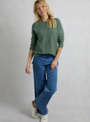 WEIRD FISH Dalla Knitted Crew Neck Jumper - Dark Jade