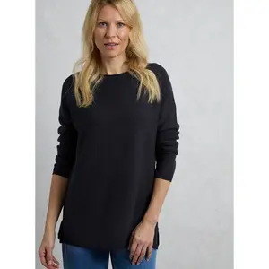 WEIRD FISH Dalla Knitted Crew Neck Jumper - Dark Navy