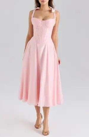 House Of Cb Leia Tie Strap Corset Midi Dress - Pink