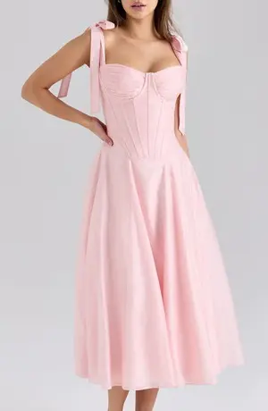 House Of Cb Leia Tie Strap Corset Midi Dress