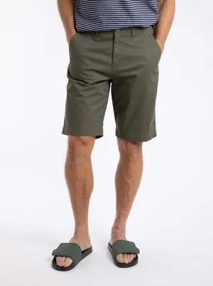 WEIRD FISH Rayburn Flat Front Shorts - Dark Olive